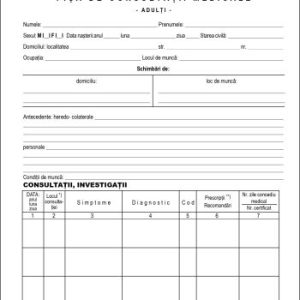 Fișă de consultații medicale adulți 50 file/set, A4, fila, imprimate ...