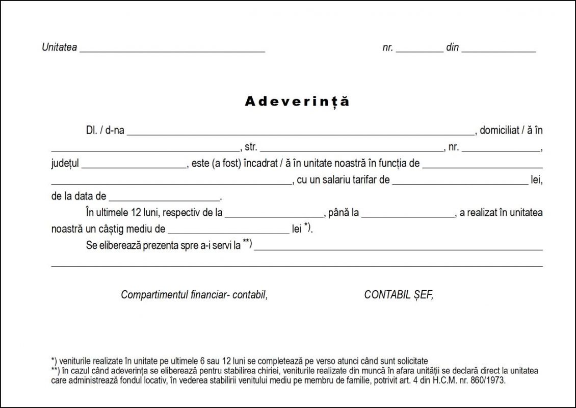 Adeverinta salariat format A5, 100 file, Darcom – DarcomShop.ro