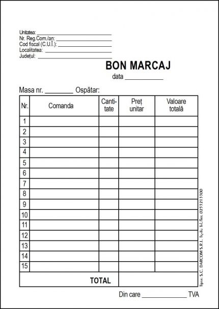 Bon marcaj autocopiativ, A6, imprimat tipizat, Darcom – DarcomShop.ro
