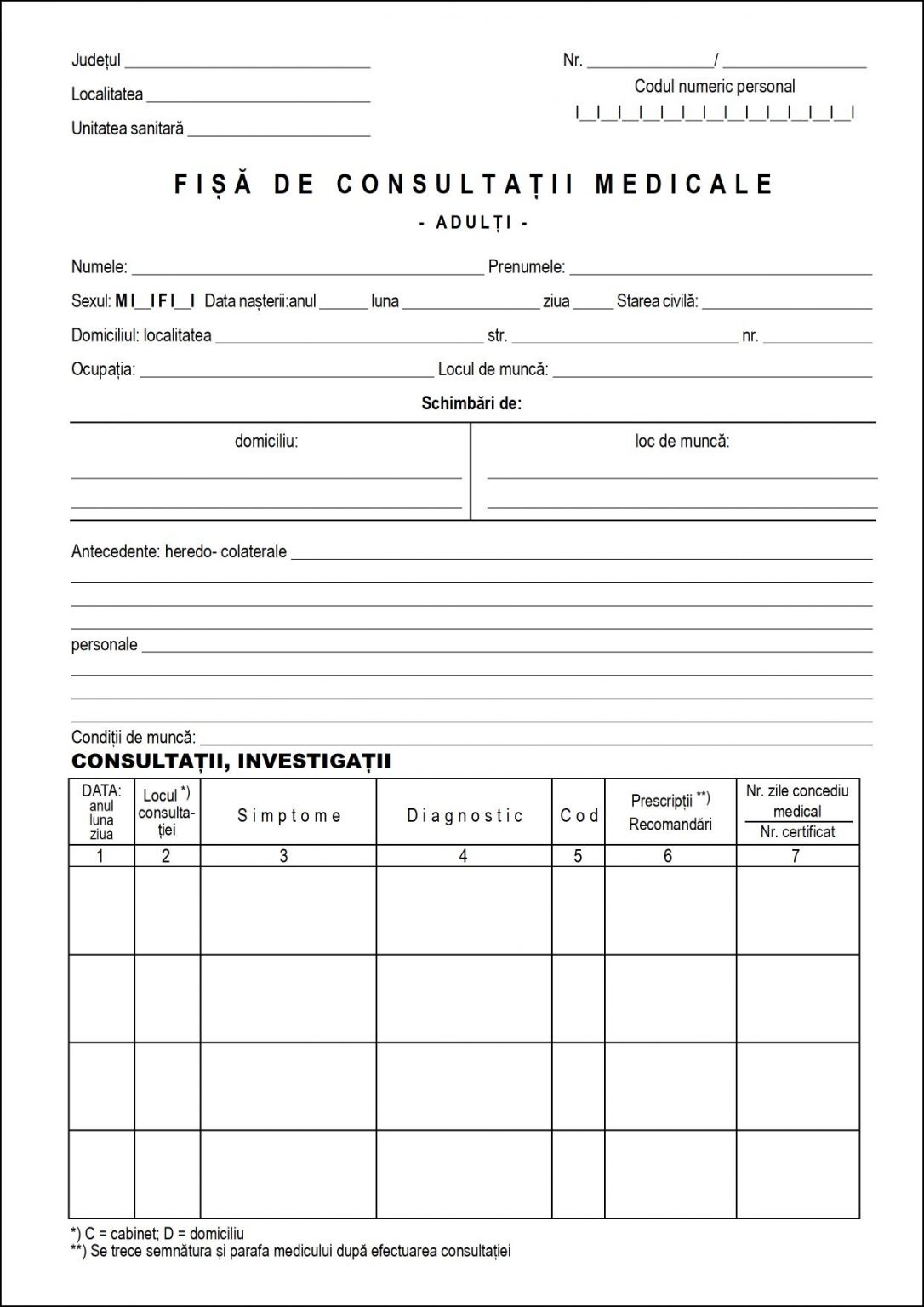 Fisa de consultatii medicale adulti 50 file/set – DarcomShop.ro