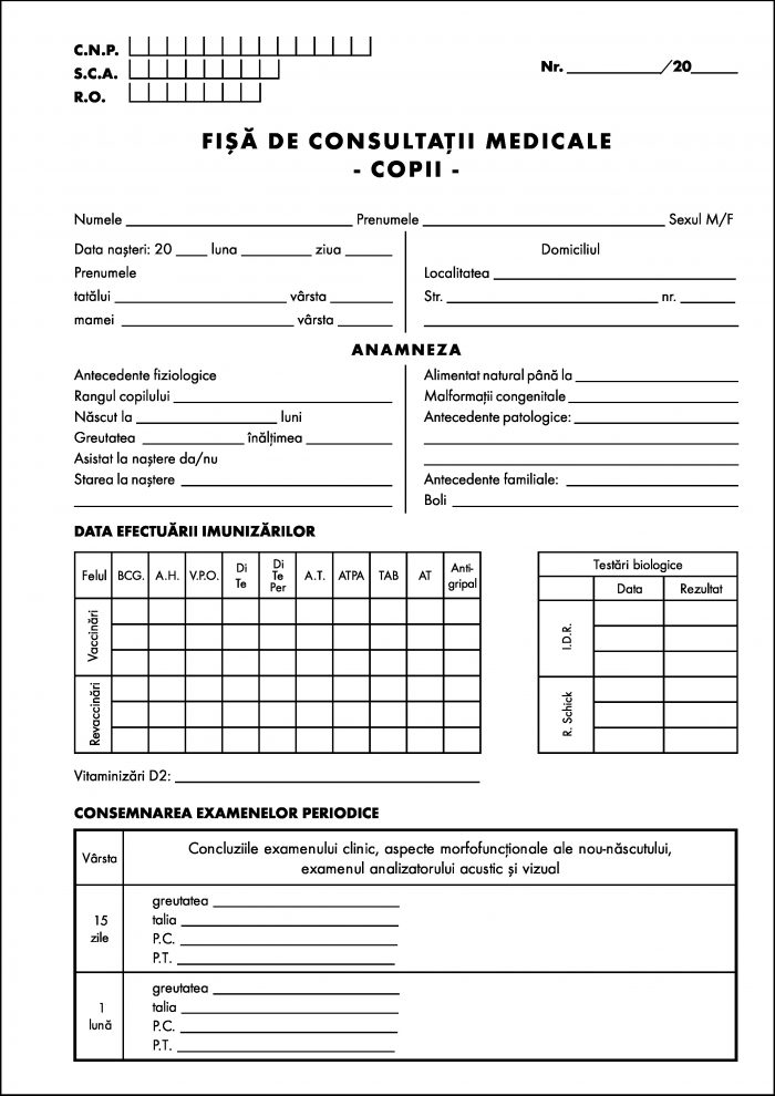 Fisa de consultatii medicale copii 50 file/set – DarcomShop.ro